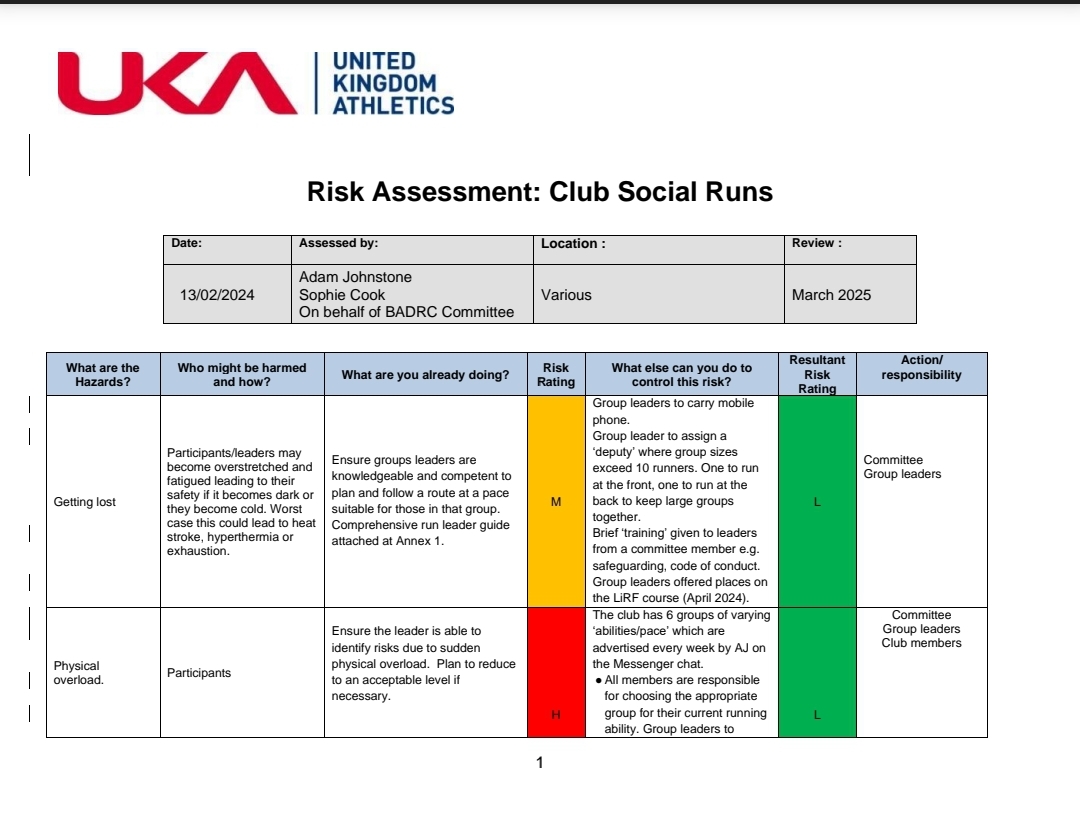 Club Welfare – Builth & District Running Club